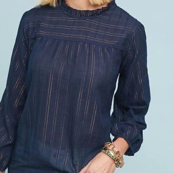 Maeve | Tops | Anthropologie Maeve Reston Navy Metallic Stripe Top ...